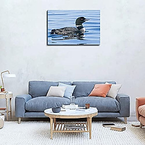 MSHDO Black Throated Loon Wall Art Canvas Prints Poster For Home Office Decorations With Framed 18"x12"