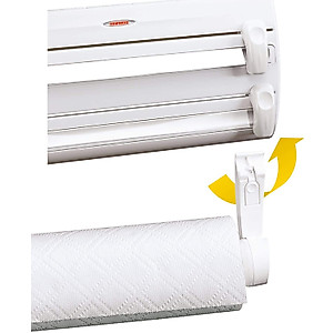 Leifheit 25771 4-in-1 Wall-Mount Paper Towel Holder | Plastic Wrap and Foil Dispenser with Spice Rack | White