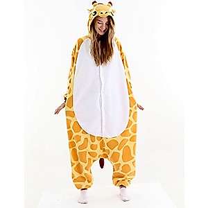 vavalad Adult Giraffe Onesie Pajamas Cosplay Animal Halloween Costume for Women Men