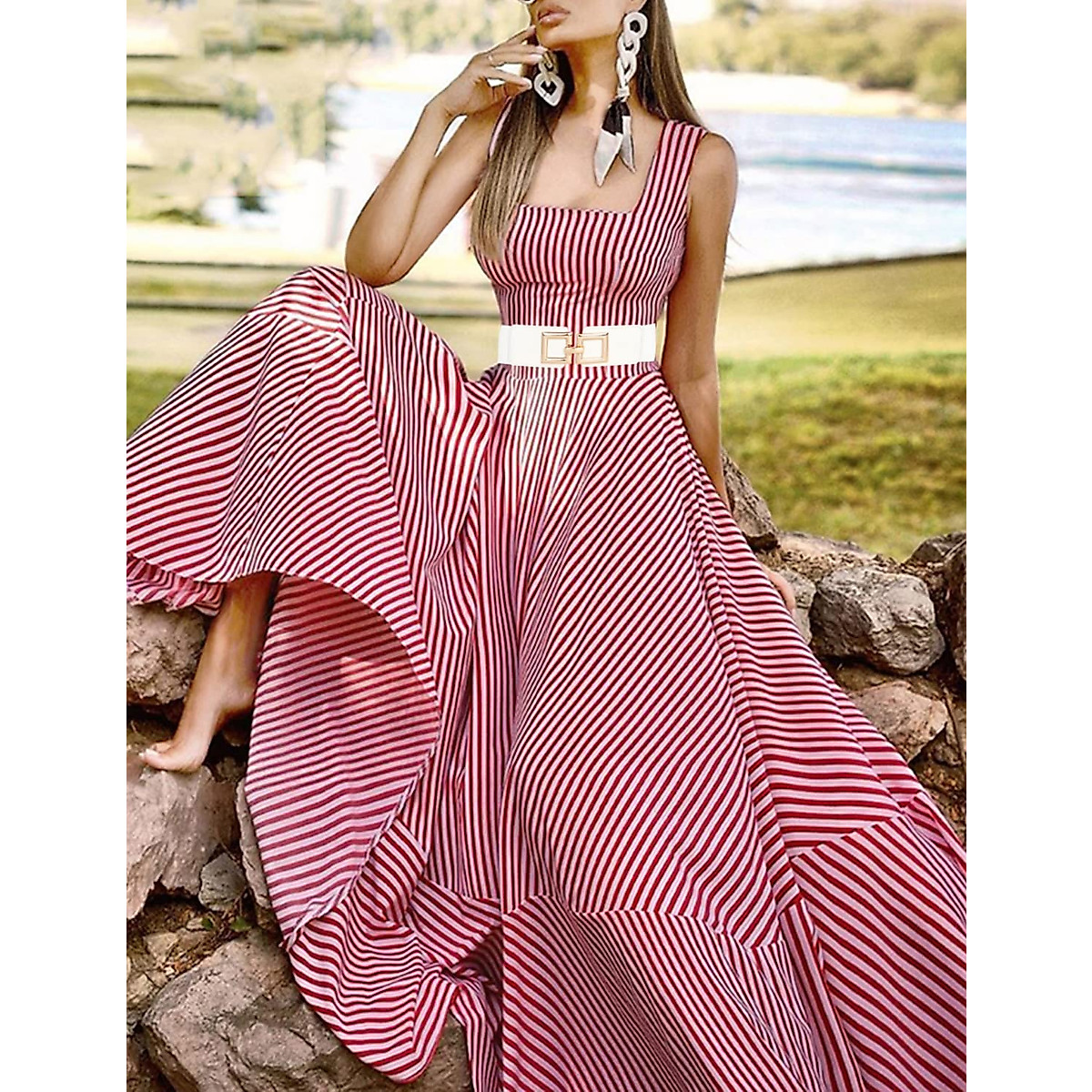 TOPACC 2-Piece Wide belts for women Dresses Elastic Western Cinch Belt Stretch Retro Buckle Ladies Fashion