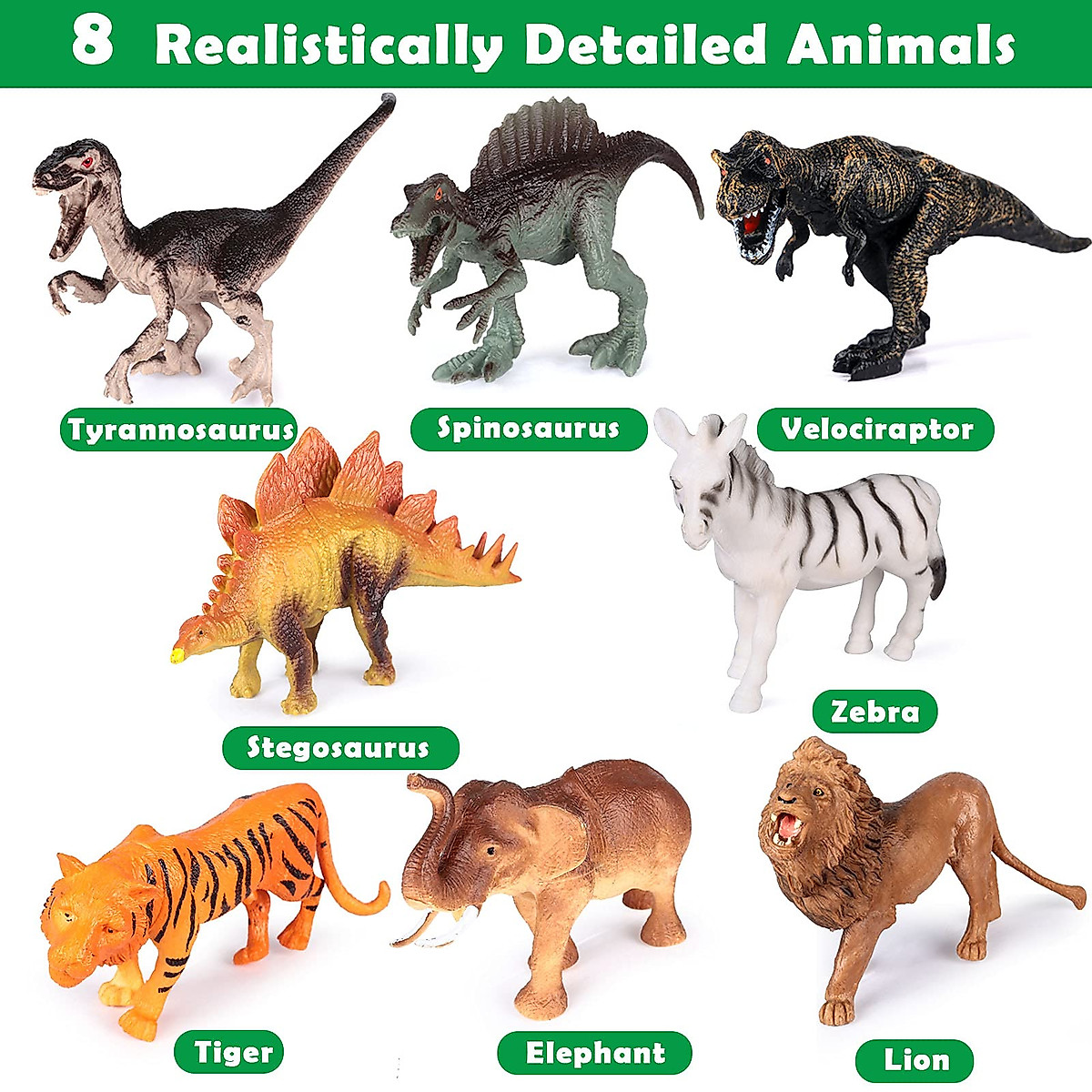 Dinosaur Truck Carrier Playset Toys Dinosaur Toys for Kids 3-5 5-7 Friction Powered Dinosaur Transport Car with 4 Dinosaurs and 4 Wildlife Animals Figures