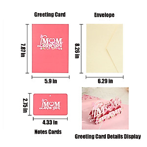 Wazoci Happy Mothers Day Pop Up Card with Envelope, Mother's Day Card for Mom, Happy Birthday Mom Card, 3d Love You Mom Card for Wife, Grandma, Her, Daughter (Pink)