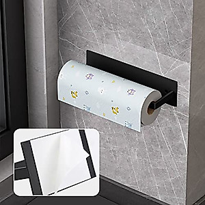 Self Adhesive Paper Towel Holder, Under Cabinet Paper Towel Holder for Kitchen, Stainless Steel Hanging Paper Towel Holder (Black)