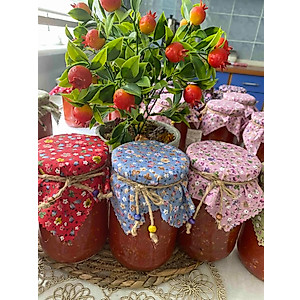 50 Pieces% 100 Cotton Flowered Pattern Fabric Jar Cover Cloth- 6.7'' Jar Cover Cloth With 50 Pieces Beaded Jute Rope