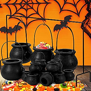 Sawysine Halloween Party Decorations Candy Bucket, 17 Pcs Witches Cauldron Serving Bowls on Rack 2 Size Candy Cauldron Kettles