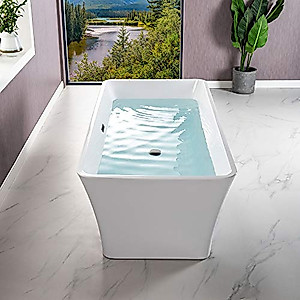 WOODBRIDGE 59" Freestanding White Acylic Soaking Bathtub with Matte Black Drain and Overflow,BTS1509-MB-Drain&O