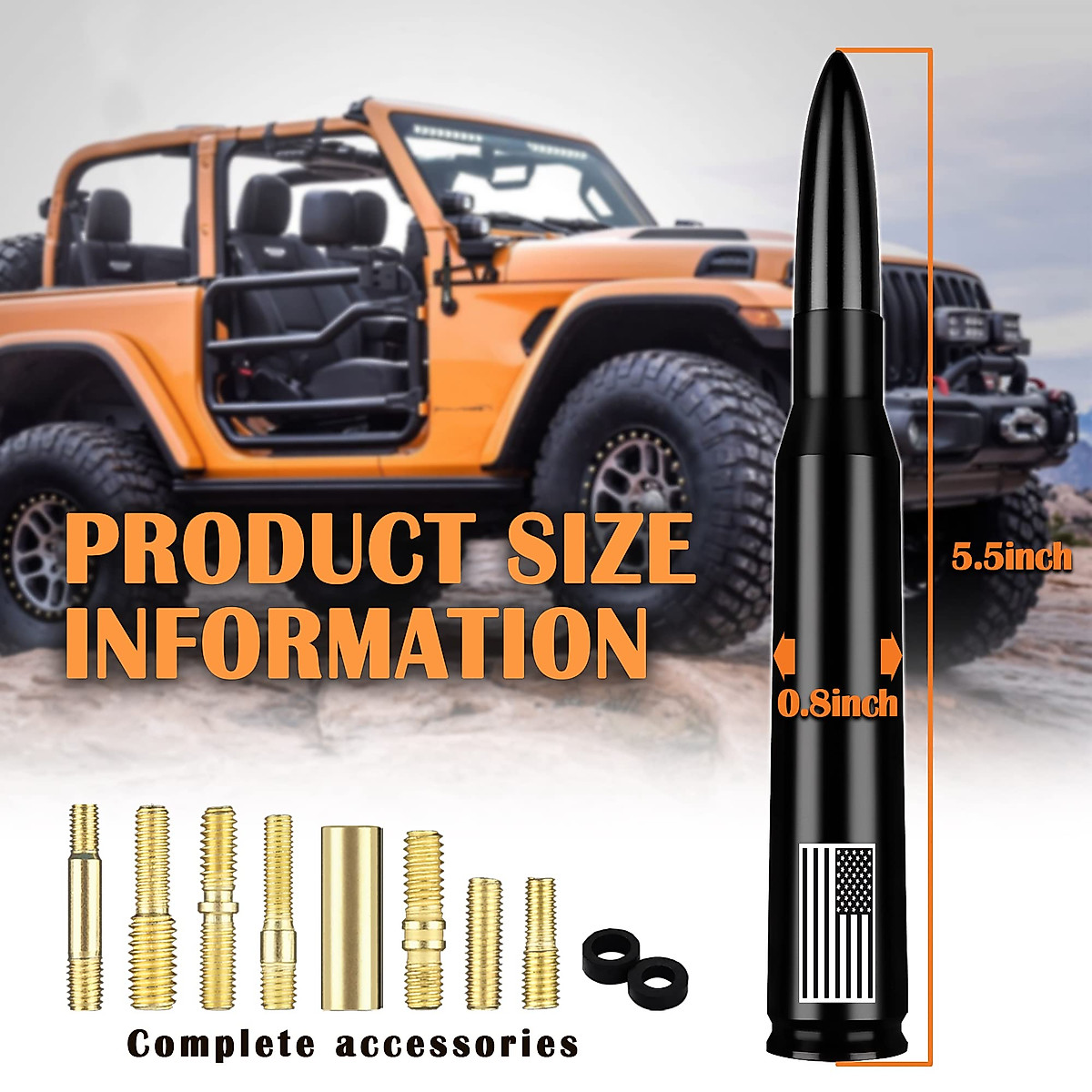 American Flag Car Truck Bullet Antenna,Aluminum Alloy - Enhance Signal Stability and Waterproof,Compatible with Dodge, Ford, Chevrolet, Toyota, Jeep, GMC Antenna Replacement(Black)