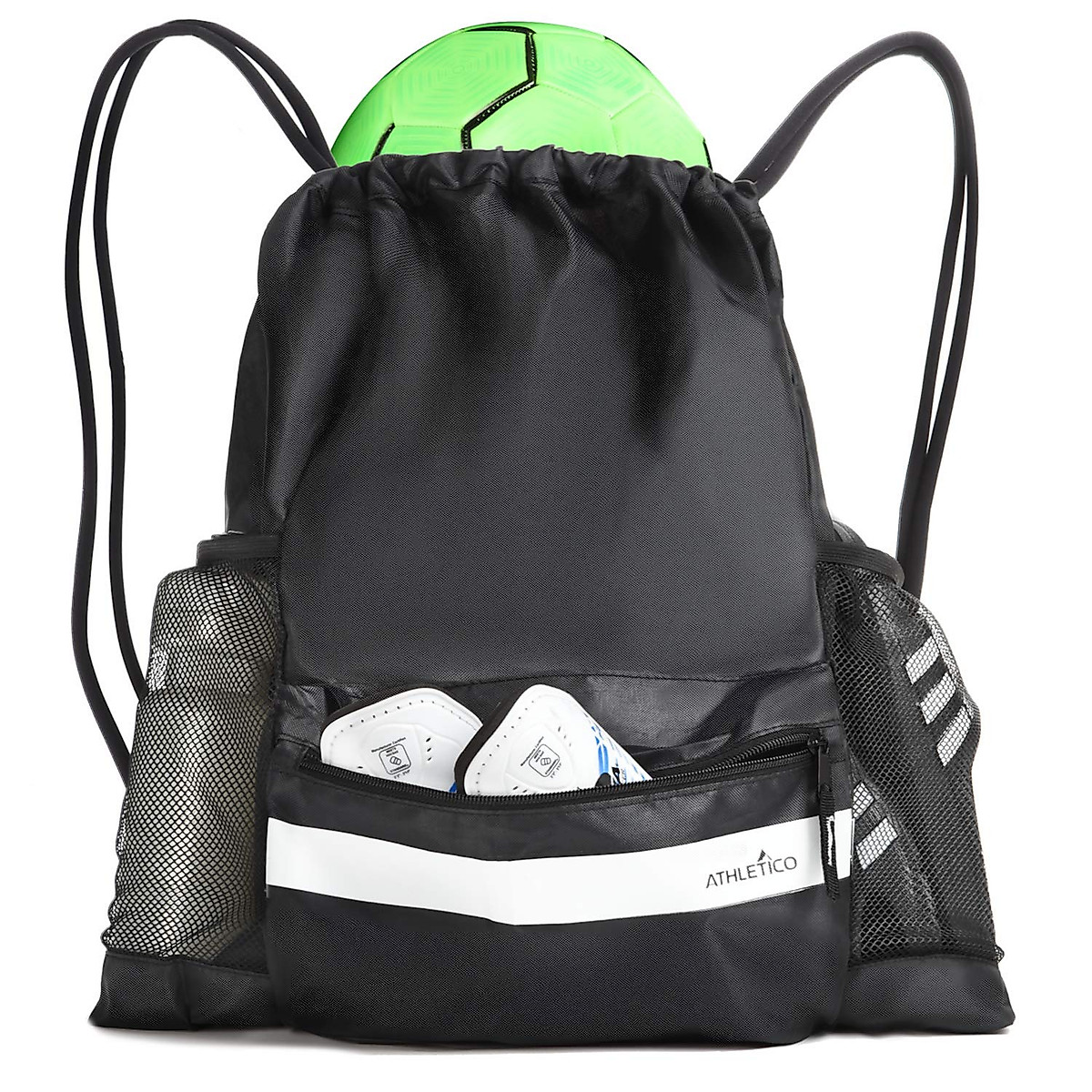 Athletico Drawstring Soccer Bag - Soccer Backpack Can Also Carry Baskeyball or Volleyball (Black)