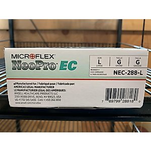 Microflex Neo Pro EC NEC-288 Green 2XL Powder Free Disposable Gloves - Medical Grade - 11.4 in Length - Rough Finish - 6.3 mil Thick - NEC-288-XXL [PRICE is per BOX]