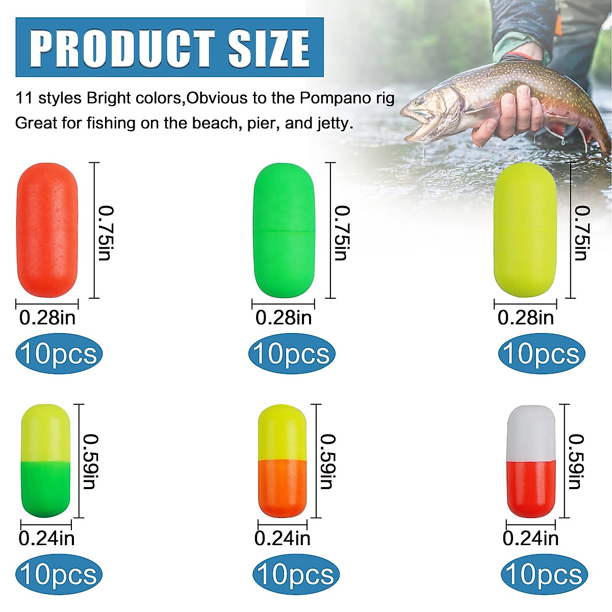 Fishing Foam Floats Pompano Rigs Beads Kit, Snell Floats Pompano Fishing Rigs Making Accessories for Surf Fishing Live Bait Walleye Rig Trout Catfish Walleye 155pcs