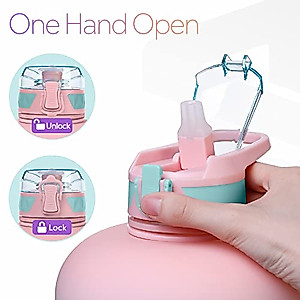 TOBA 1 Gallon Motivational Water Bottle -128 oz BPA Free Water Jug Large Sports Water Bottle Leakproof Drinking Bottle Women/Men for Fitness Gym Outdoor Activity, Pink Dandelion