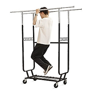 LIFEFAIR Clothing Garment Rack Double Rail Heavy Duty Rolling Clothes Rack with Wheels and Bottom Shelves Capacity 550 lbs Hanging Organizer Stand