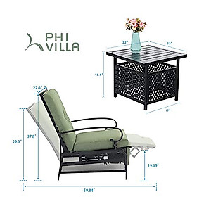 PHI VILLA Adjustable Relaxing Recliner Lounge Chair and Umbrella Bistro Table Set fits Outdoor,Patio,Garden,Porch,Living Room, Green