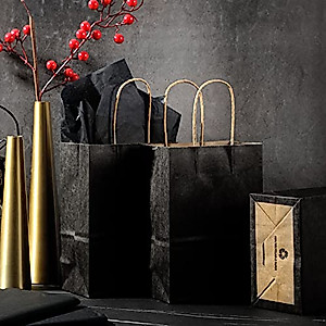 24 Set Gift Bags with Tissues Paper Kraft Favor Bags Goodie Bags Birthday Party Paper Bags for Wedding Baby Shower Christmas Party Supplies (Black)