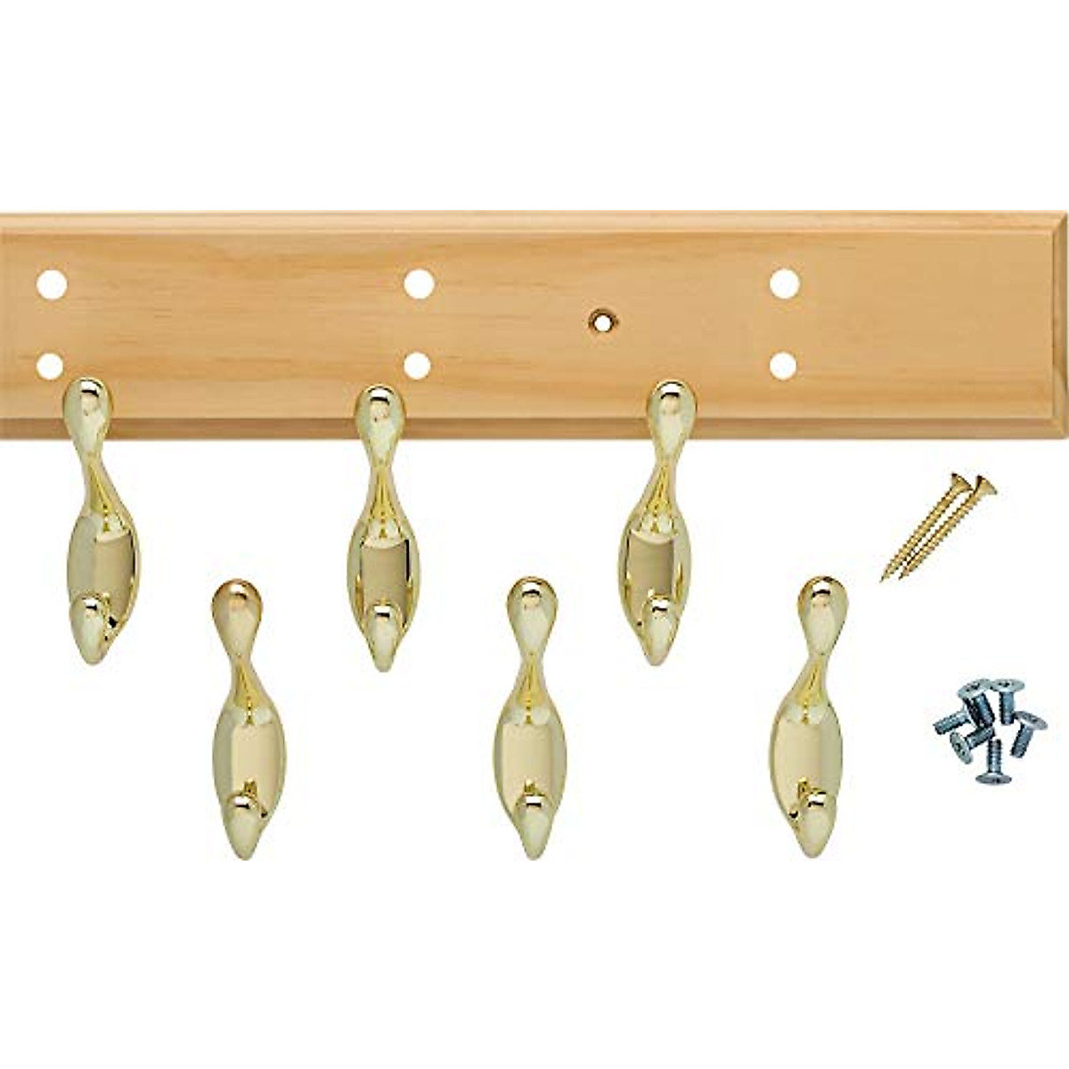 Franklin Brass R33120K-PNB-R Heavy Duty Coat and Hat Hook Rack, 26-1/2 in. Lacquered Pine and Brass