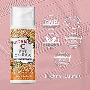LilyAna Naturals New Formula Eye Cream for Dark Circles, Puffiness, Wrinkles and Bags - Anti-Aging and Hydrating - For Sensitive Skin - 1 oz - Made in USA