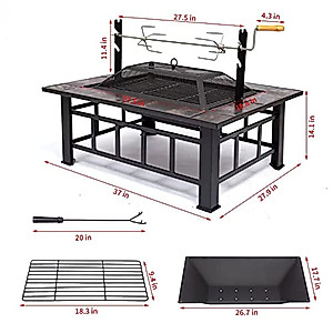 KOIECETA 37 Inch Multifunctional Fire Pits for Outside,Marble Tile Square Tabletop firepit,Backyard Garden Fireplace for Outdoor Heating, Camping,Campfires and BBQ…