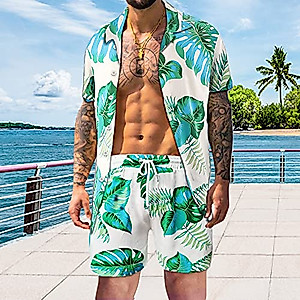 DUOWEI Long Suit Jacket for Men Men Spring Summer Suit Casual Beach Tropical Casual Button Down Short Men Costume Tuxedo Green