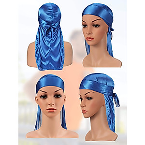 18 Pieces Silky Durags Long Tail Headwrap Durag Wide Strap Satin Durag Cap for Men and Women (Mixed Color)