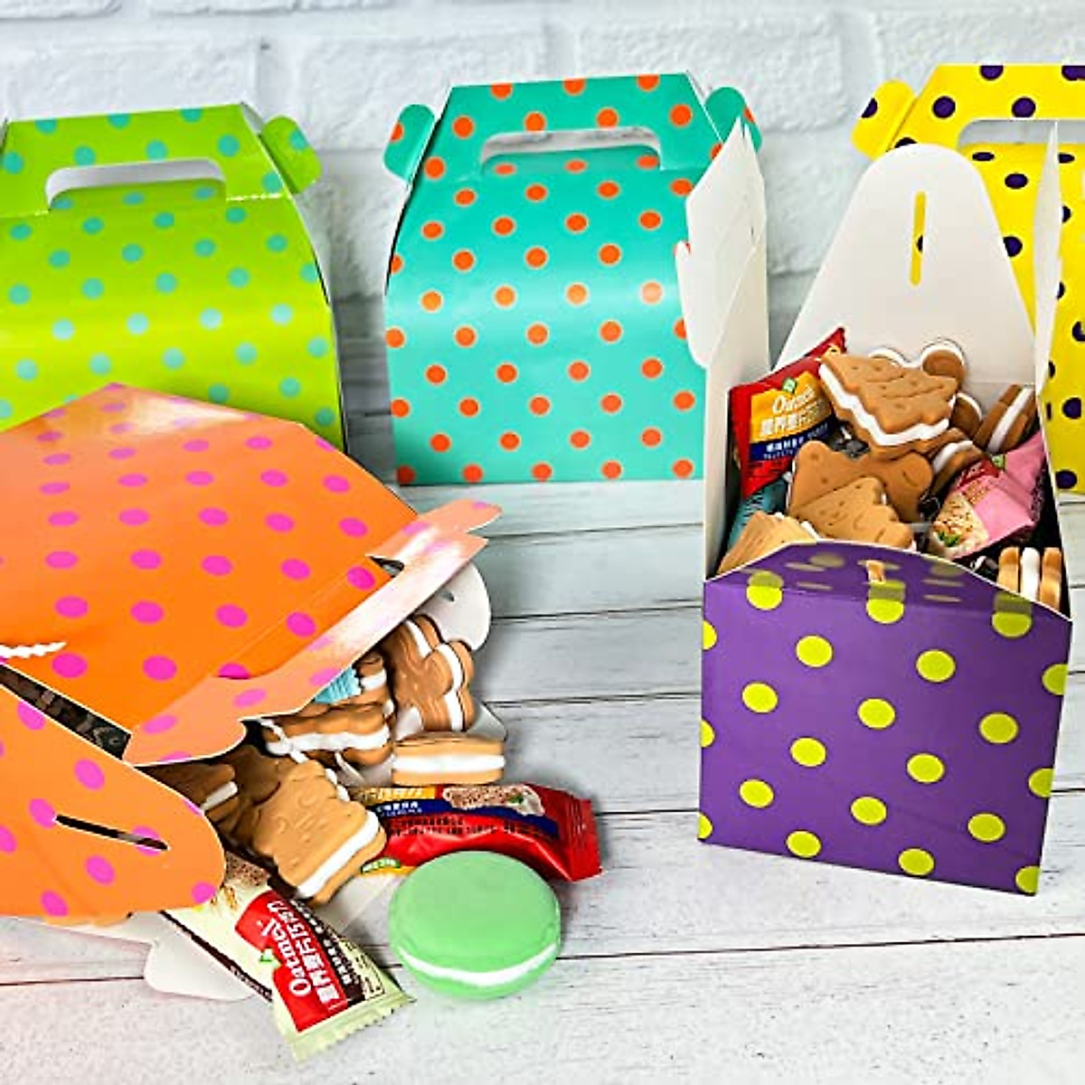 ONE MORE 30-Pack Gable Candy Treat Boxes,Small Goodie Gift Boxes for Wedding and Birthday Party Favors Box 6.2 x 3.5 x 3.5 inch,Pack of 30