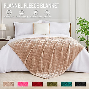 Exclusivo Mezcla Soft Throw Blanket for Couch, 50x70 Inches Flannel Fleece Blanket, Decorative Geometry Pattern Plush Blankets for All Season, Camel Blanket