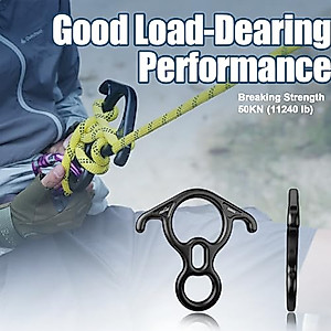 50KN Rescue Figure, 8 Descender Large Bent-Ear Belaying and Rappelling Gear Belay Device Climbing for Rock Climbing Peak Rescue 7075 Aluminum Alloy (Black)