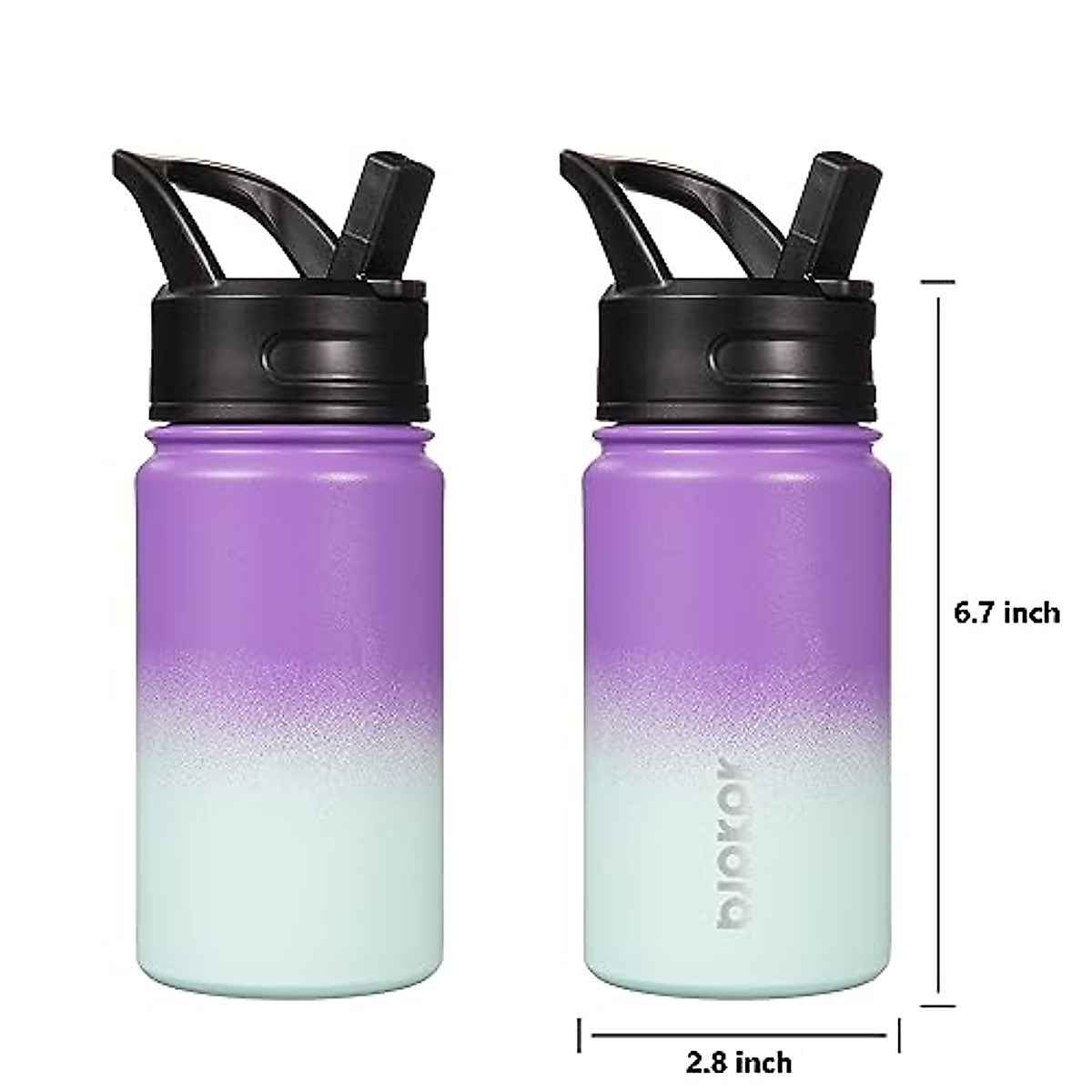 BJPKPK Kids Water Bottle with Straw Lid, 15oz Stainless Steel Water Bottles, Insulated Water Bottle for School, Reusable Leak Proof BPA Free Flask, Lavender