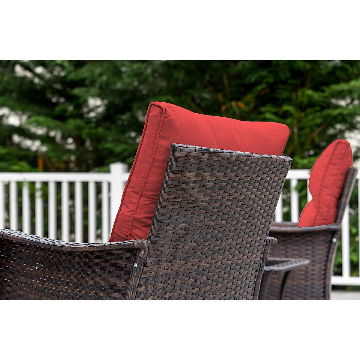 Gotland 3 Pieces Patio Swivel Rocker Wicker Chairs-Outdoor Swivel Rocking Chairs with 1 Rattan Coffee Table&2 Red Thickened Cushions Outdoor Furniture Conversation Sets for Patio Porch Garden