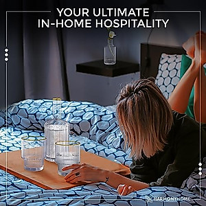 Harmony Home Bedside Water Carafe And Glass Set - 4 Piece Hand Crafted Fluted Borosilicate Glass w/Gold Rim & BONUS Bud Vase| Bedside Carafe |Carafe w/Cup| Carafe Bedside |Bedside Water Decanter