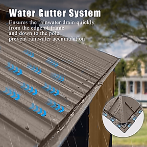 Domi 12'x14' Hardtop Gazebo with Gutters, Outdoor Aluminum Frame Canopy with Galvanized Steel Double Roof, Outdoor Permanent Metal Pavilion with Curtains and Netting for Patio, Backyard and Lawn