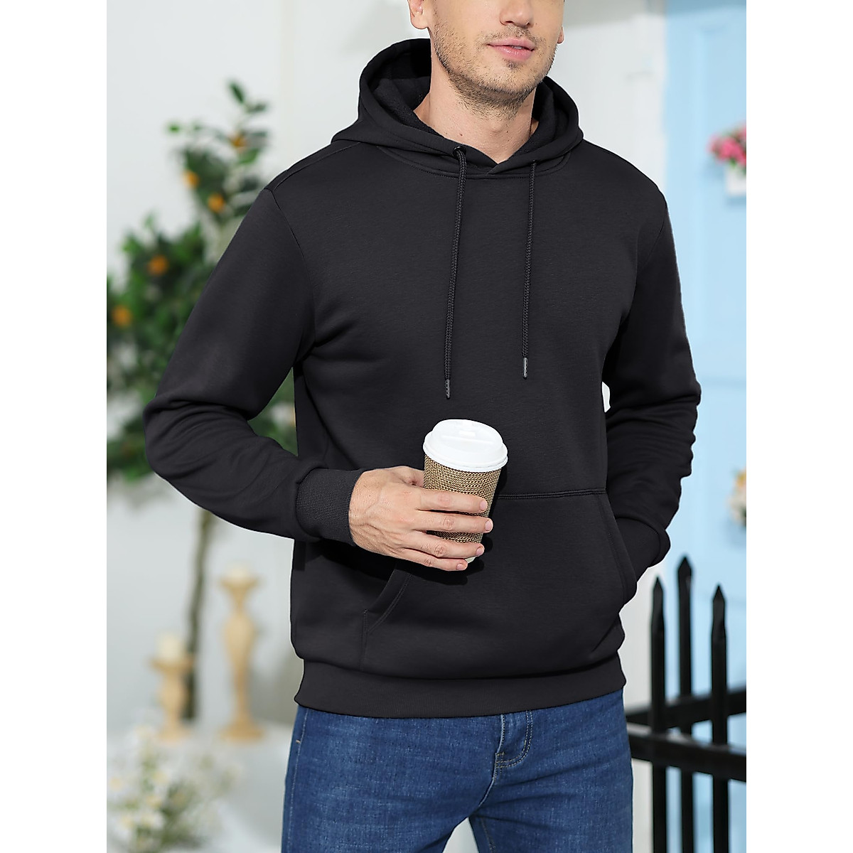MAGCOMSEN Mens Sweatshirts Hoodies Athletic Hoodie Casual Sweatshirts Pullover Plain Blank Cotton Sweatshirts Black XL