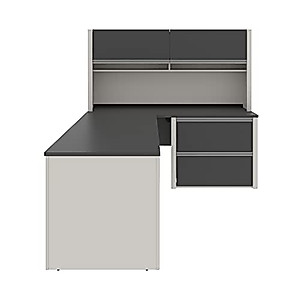 Bestar Connexion L-Shaped Desk with Hutch and Lateral File Cabinet, 72W, Slate/Sandstone
