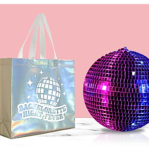 Last Disco Bachelorette Gift Bags (Set of 12) 70s Bachelorette Party Favors Bags I Bachelorette Night Fever Non-Woven Disco Tote Gift Bags I Iridescent Bridesmaid Bags