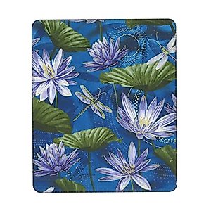 Water Lily and Dragonfly Unique Mouse Pad, Anti-Slip Wear Comfortable Feel, Game Office Home Rubber Base Computer Mouse Pad