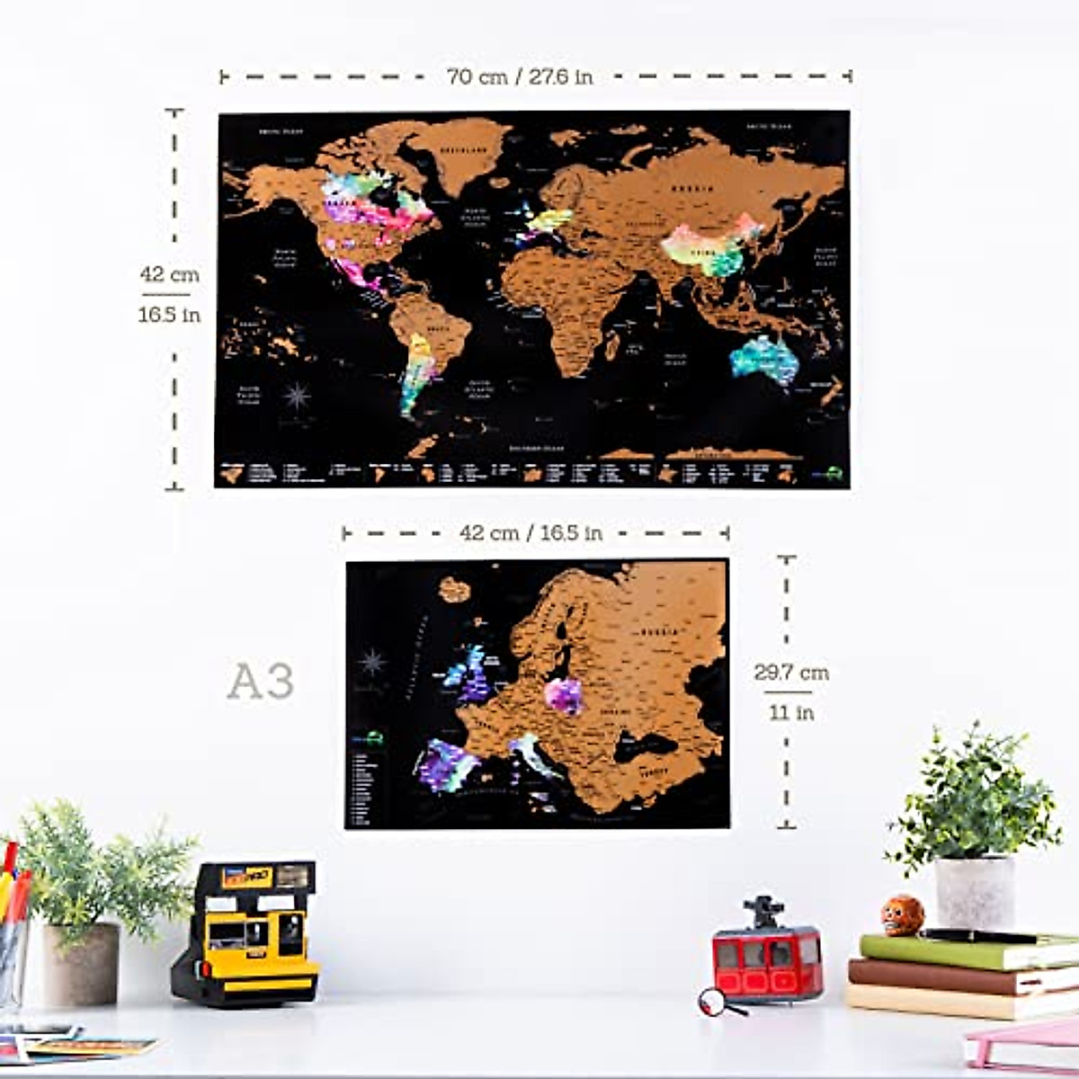Scratch Off Travel Map + BONUS Europe Map | Premium World Map Scratch Off Poster in Nebula Watercolor | Travel Scratch Off Map with Accessories Kit and Travel Map Gift Tube