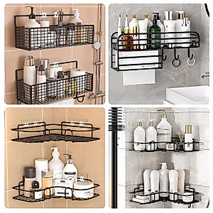 WLLHYF 12 Pcs Shower Adhesive Hooks Shower Caddy Adhesive Replacement, Transparent Strong Hook Strip Waterproof No Drilling Organizer for Soap Holder, Kitchen Racks (4 Double + 2 Claws)