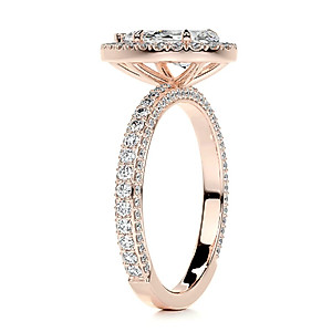 Solid Gold Handmade Engagement Ring 3 CT Pear Cut Moissanite Diamond Halo Bridal Wedding Ring for Anniversary Propose Gift (14K Solid Rose Gold)