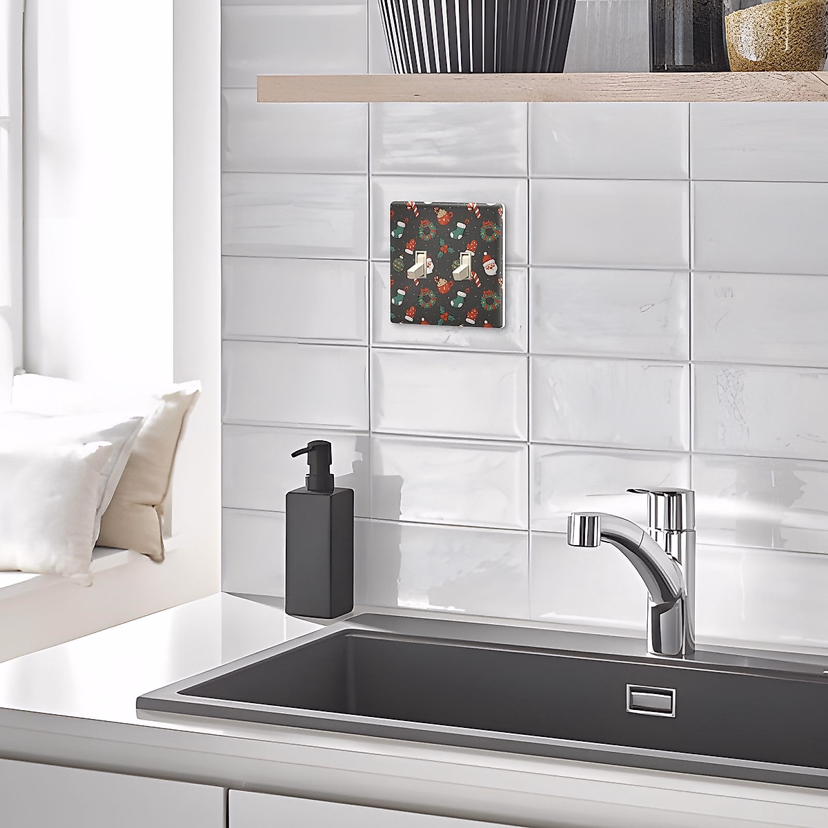 FJDENG Christmas Santa Claus Light Switch Cover,PC Decorative Double Toggle Switch Plate Covers Standard Size 1 Gang,4.56 x4.48 Inch