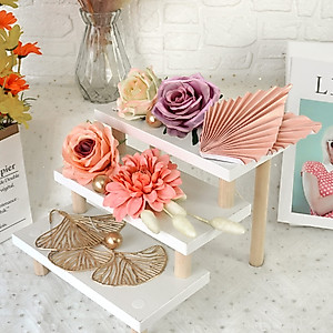 Boho Cake Topper Flower Cake Topper Pink Palm Leaves Cake Decorations with Artificial Rose Ginkgo Leaves and Balls for Wedding Baby Shower Birthday Boho Flower Themed Party Supplies (Pink)