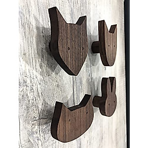 Tsnamay 4 Pack Animal Wood Wall Hooks, Black Walnut Unfinished Solid Wood Coat Hooks Wall Mounted for Hanging Bathroom Towels Clothes Hanger，Pattern Rabbit Cat Dog Fox