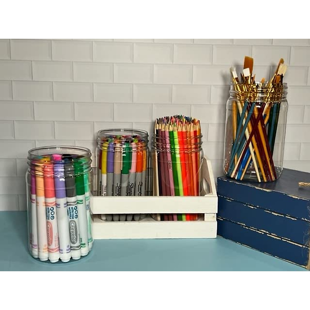 Smart Solutions Clear Plastic Mason Jars (32 oz 6 Pack)