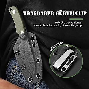 Omesio Neck Knife, Full Tang EDC Knife Necklace for Men, 5.82" Fixed Blade Knife with Kydex Sheath and Clip, Nessmuk Blade Small Knife D2 Steel G10 Handle for Outdoor, Survival, Camping