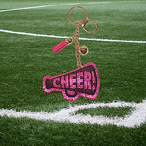 Hot Pink Cheer Keychains for Girls,Bling Cheerleader Backpack Keychain, Cheerleading Bag Charm