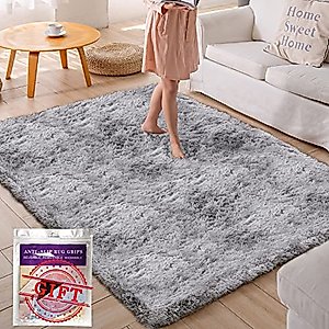 WanderGo Area Rug Shaggy Rug 4x6 Feet with 4 Rug Grippers, Upgrade Thick Soft Furry Rug Carpet for Kids, Baby, Teen, Girls, Boys, Bedroom, Living Room, Nursery Room, Dorm Room, Gray