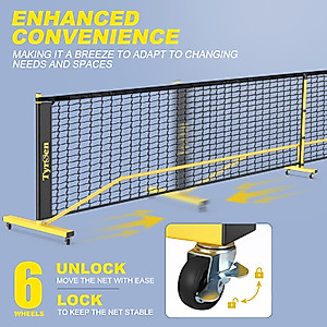 TYRSEN Portable Pickleball Net on Wheels, 22FT Pickleball Net for Driveway Backyard, 18-Ply PE Net, Weather Resistant Metal Frame Pickle Ball Net System for Indoor & Outdoor Play