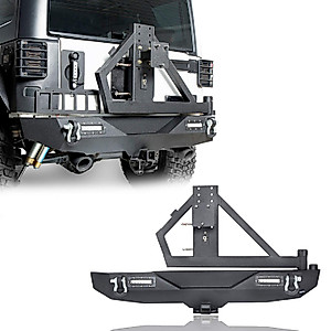 Hooke Road Wrangler JK Rear Bumper with Spare Tire Carrier and 2" Receiver Hitches Compatible with Jeep Wrangler JK & Unlimited 2007-2018