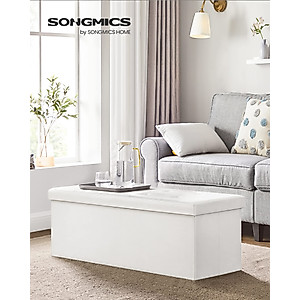 SONGMICS 43 Inches Folding Storage Ottoman Bench, Storage Chest, Footrest, Coffee Table, Padded Seat & 30 Inches Folding Storage Ottoman Bench with Flipping Lid, Storage Chest Footstool, Faux Leather