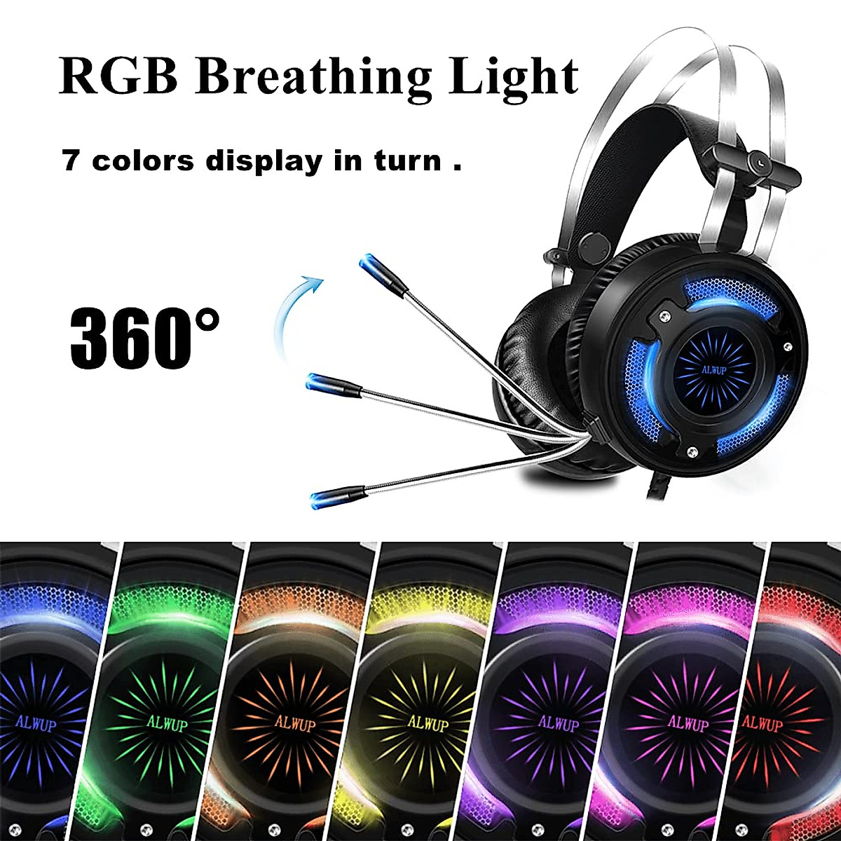 ALWUP Stereo Gaming Headset for PS4, Xbox One Headset, Lightweight Noise Cancelling Over Ear PC PS5 Gaming Headphones with Anti-Noise Mic, 50mm Drivers, Surround Sound, Soft Memory Earmuffs