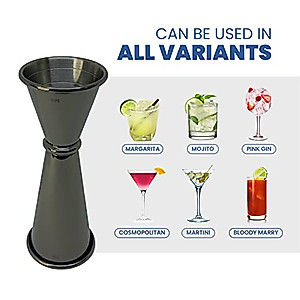 COCKTAIL JIGGER - DOUBLE JIGGER 2 OZ 1 OZ FOR BARTENDING - Food Grade Stainless Steel with Clear Visible Internal Measurements - Ergonomic Design for Effortless Bar Liquor Pouring - Gunmetal Black
