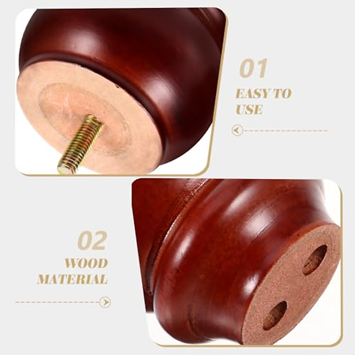 Homoyoyo Round Wood Furniture Legs 2pcs Gourd Shape Sofa Legs Leveling Couch Leg Chair Leg Wooden Leg Table Wooden Leg Soft Wooden Foot for Home Brown 8cm